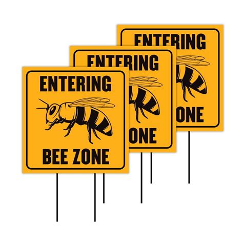 Pack Of 3 Entering Bee Zone Yard Sign Coroplast Honeybee Warning Sign Bee Keeper Sign