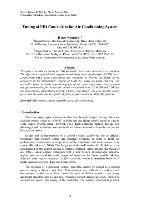 Pdf Tuning Of Pid Controllers For Air Conditioning System