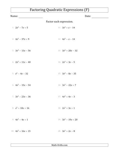 Factoring Quadratic Expressions With Positive A Coefficients Up To 4 F