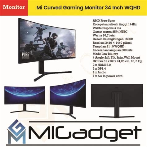 Xiaomi Monitor Gaming Curved Inch Mi Gadget Malang