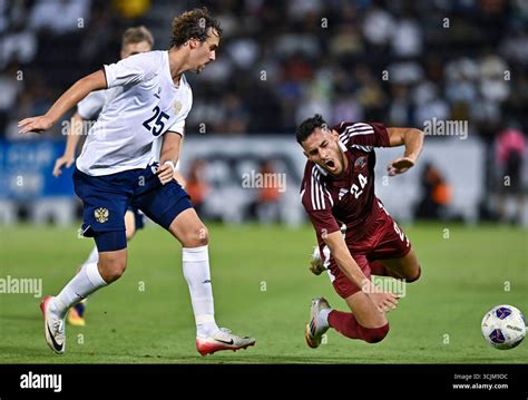 250908 Doha Sept 8 2025 Xinhua Mohammad Al Mannai R Of Qatar Vies For The Ball