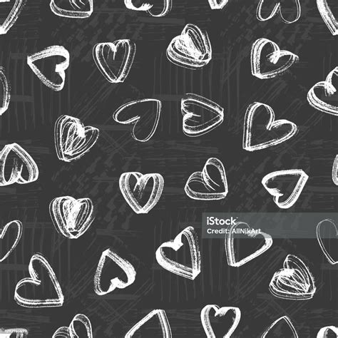 그런지 하트 페인트 브러쉬 스트로크 벡터 원활한 패턴 사랑 발렌타인 데이 배경 검은색에 대한 스톡 벡터 아트 및 기타 이미지 검은색 고풍스런 공휴일 Istock