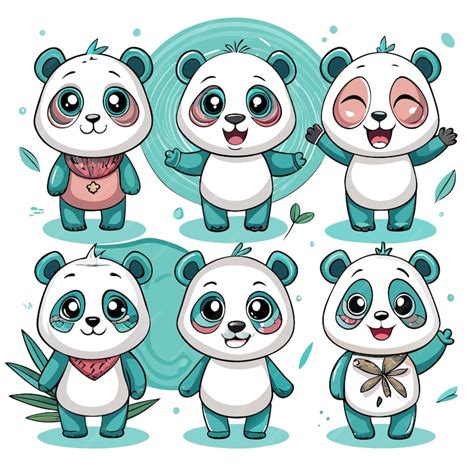 Cute Cartoon Pandas Displaying Various Emotions And Poses Premium Ai Generated Vector