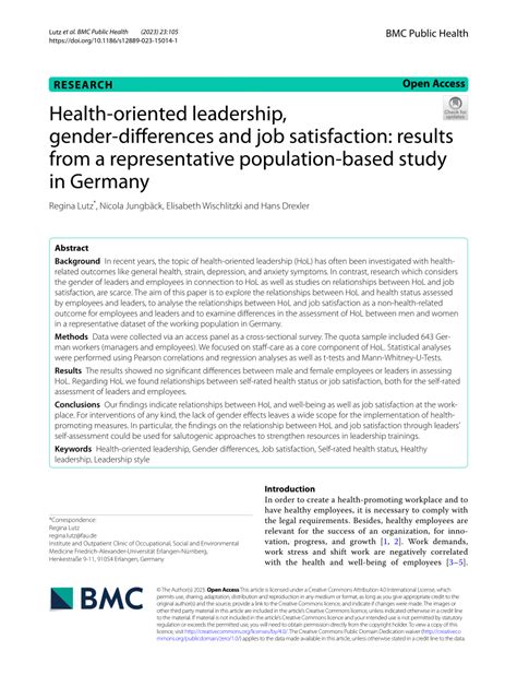 Pdf Health Oriented Leadership Gender Differences And Job