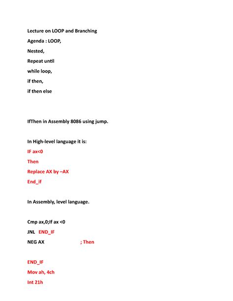 Lec On Loop Branching Practical Work Lecture On Loop And Branching