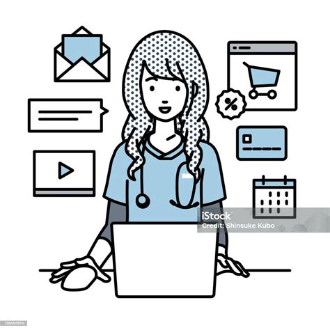 웹 사이트 검색 디지털 마케팅 결제 온라인 스토어 관리 및 책상에서 고객을 지원하기 위해 랩톱 컴퓨터를 사용하는 간호사 여성 It 지원에 대한 스톡 벡터 아트 및 기타