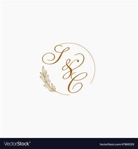 Initials Sc Wedding Monogram Logo With Leaves Vector Image