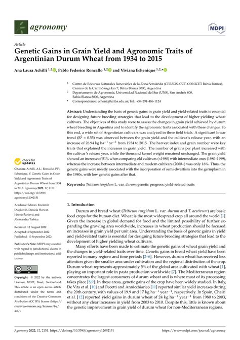 Pdf Genetic Gains In Grain Yield And Agronomic Traits Of Argentinian