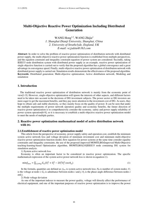 Pdf Multi Objective Reactive Power Optimization Including Distributed Generation