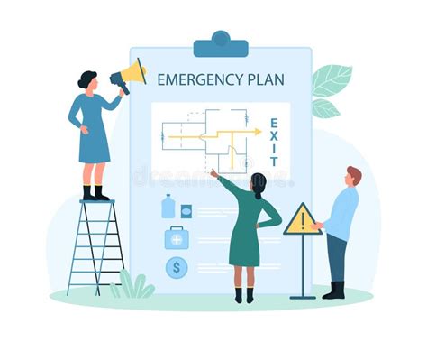 Procedure Of Evacuation Emergency Map Tiny People Notice About Safe Exit From Building Stock