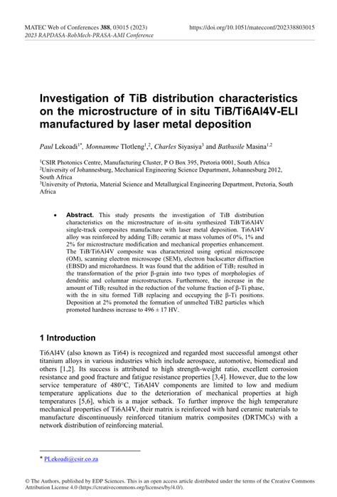 Pdf Investigation Of Tib Distribution Characteristics On The Microstructure Of In Situ Tib