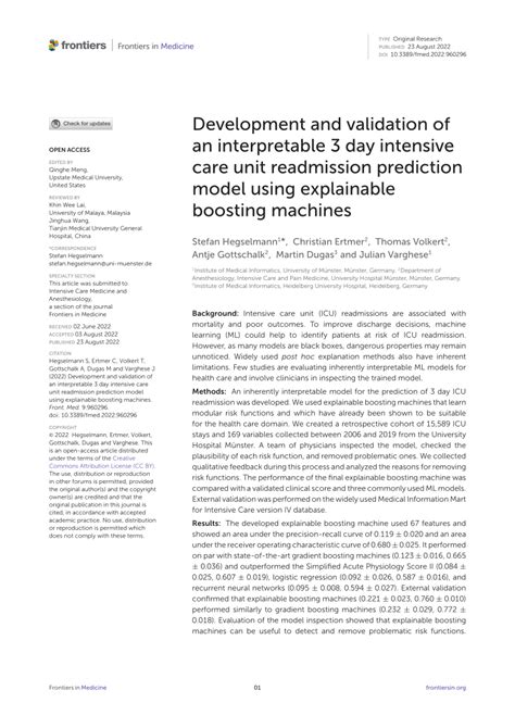 Pdf Development And Validation Of An Interpretable 3 Day Intensive