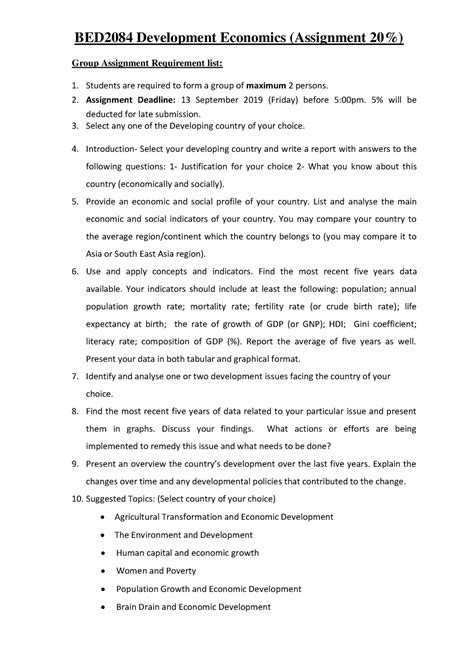 281845 Bed2084 Assignment Question 2019 Bed2084 Development Economics