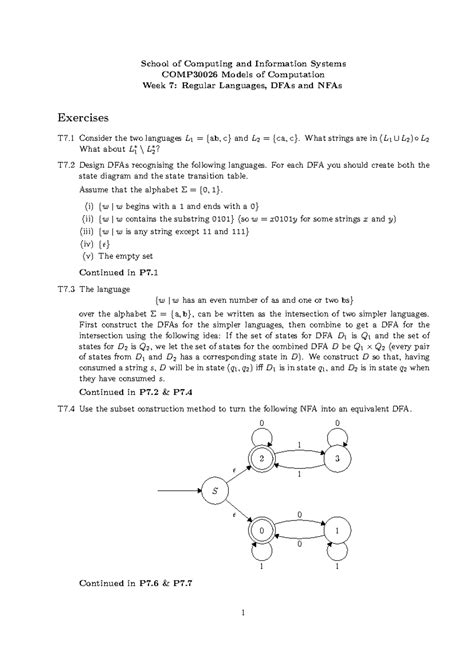 Comp30026 Models Of Computation Tutorial 07 Dfas Nfas And Regular