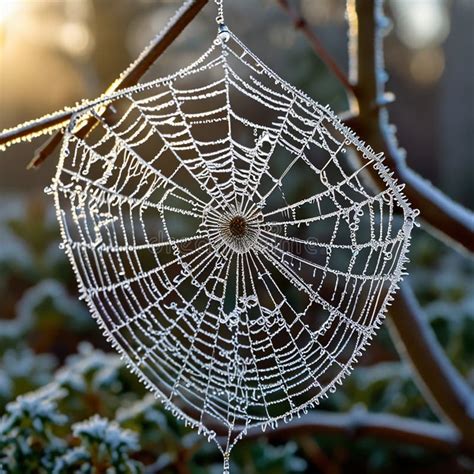 empty spider web with frost early in the morning stock illustration illustration of plant