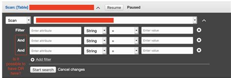 amazon dynamodb how to scan dynamo table in aws console with or