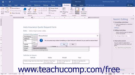 Word 2016 Tutorial Protecting A Form Microsoft Training Youtube
