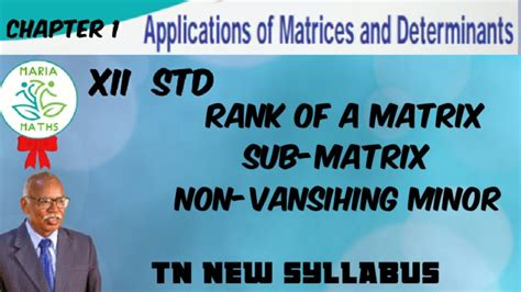 Ch 1 Applications Of Matrices And Determinants Square Submatrix Minor