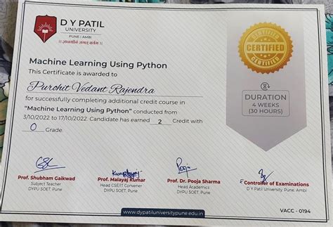 Vedant Purohit On Linkedin Glad To Share The Certification Of Machine