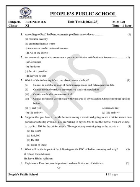 Sample Question Paper Download Free Pdf Census Economies