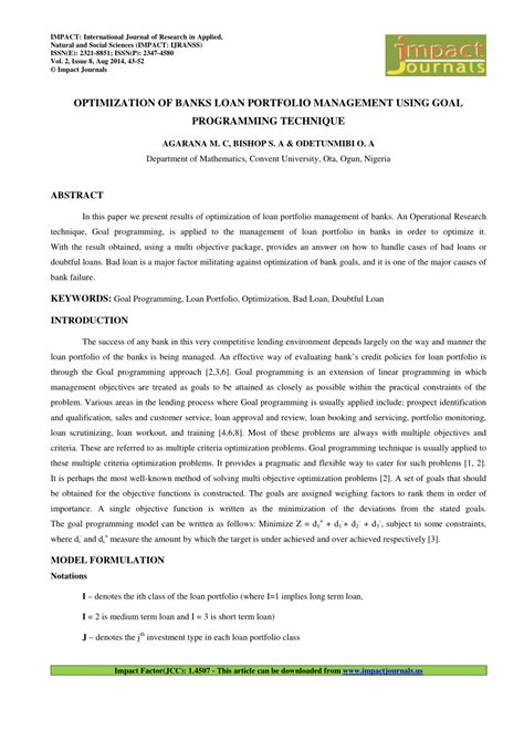 Pdf Optimization Of Bank Loan Portfolio Management Using Goal