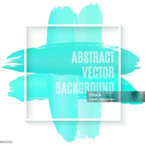 추상 청록색 페인트 브러시 스트로크와 흰색 배경에 격리 된 프레임 인사말 카드 및 라벨을 위한 디자인 요소입니다 추상 현대 청록색 색 배경 개념에 대한 스톡 벡터 아트 및