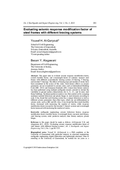 Pdf Evaluating Seismic Response Modification Factor Of Steel Frames With Different Bracing Systems