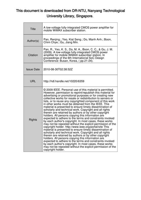 Pdf A Low Voltage Fully Integrated Cmos Power Amplifier For Mobile