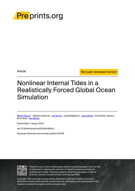 Pdf Nonlinear Internal Tides In A Realistically Forced Global Ocean Simulation