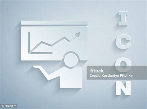 회색 배경에 격리 된 용지 컷 교육 프리젠 테이션 아이콘 종이 아트 스타일 벡터 3차원 형태에 대한 스톡 벡터 아트 및 기타