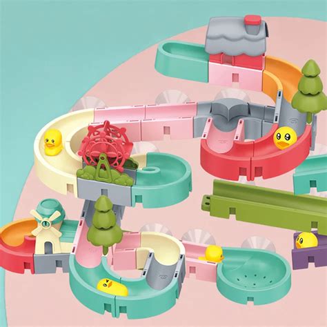 새로운 아기 목욕 장난감 욕실 오리 Diy 트랙 욕조 어린이 놀이 물 게임 도구 목욕 샤워 벽 흡입 세트 어린이 선물 수영장 및 물놀이