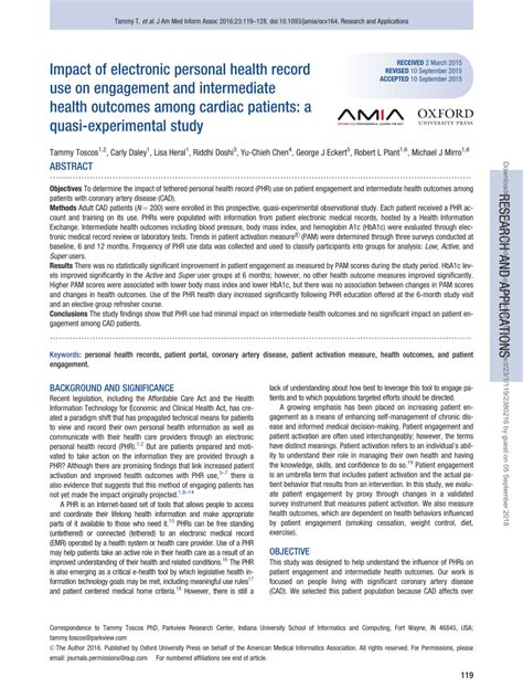 Pdf Impact Of Electronic Personal Health Record Use On Engagement And