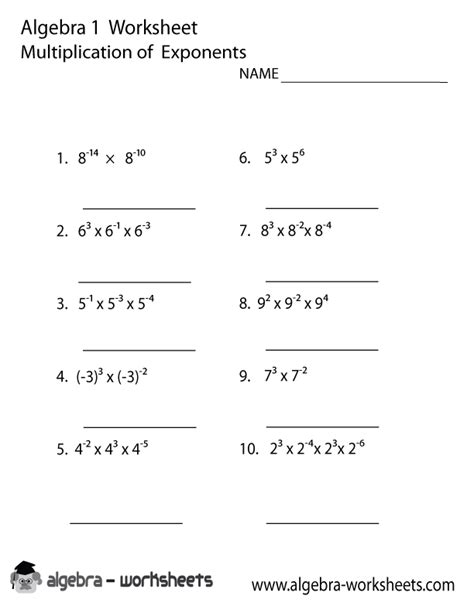 Multiplication Exponents Algebra 1 Worksheet Printable Exponent Worksheets Algebra 2