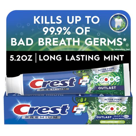 2 Pack Crest Premium Plus Scope Outlast Fluoride Toothpaste Long