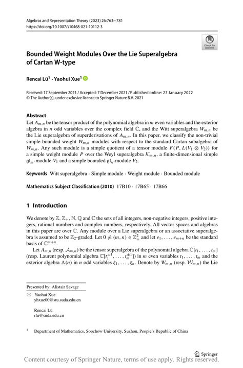 Bounded Weight Modules Over The Lie Superalgebra Of Cartan W Type Request Pdf