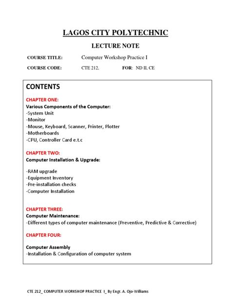 Cte 212 Computer Workshop Practice I Pdf