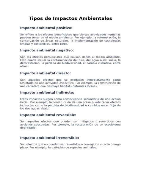 Tipos De Impactos Ambientales Pdf
