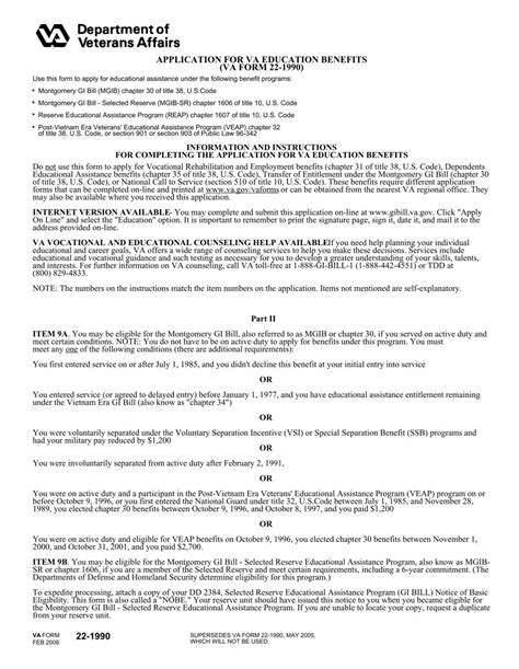 Application For Va Education Benefits Va Form 22 1990