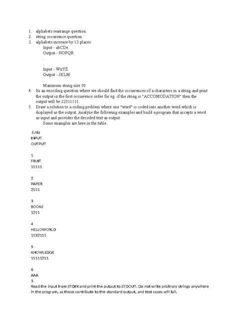 Coding Practice Questions Alphabets Rearrange Question String Occurrence Question Alphabets