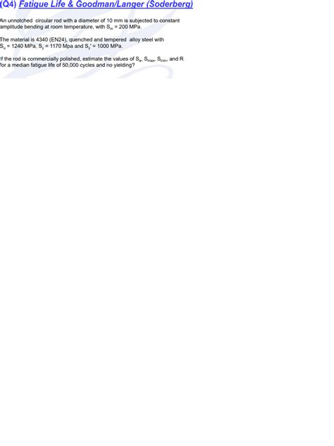 Solved Q4 Fatigue Life And Goodman Langer Soderberg An
