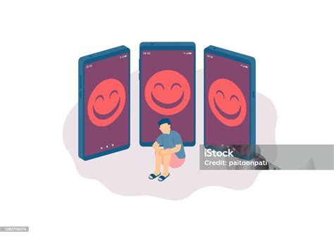 집에서 사회적 불변의 숙박 미니어처 작은 사람들이 온라인 사이버 괴롭힘 스마트 폰 소셜 미디어 개념 포스터 또는 흰색 배경에 소셜 배너 일러스트 복사 공간 벡터 소셜