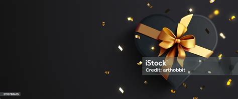 실크 황금 활이 있는 로맨틱한 선물 상자 발렌타인 데이 배너입니다 클래식한 하트 모양의 선물 포장 2월에 대한 스톡 벡터 아트 및 기타 이미지 Istock