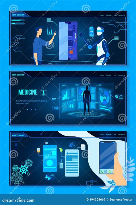 UX UI Design Of Future Technology Vector Illustration Set Cartoon Flat Blue Modern Futuristic