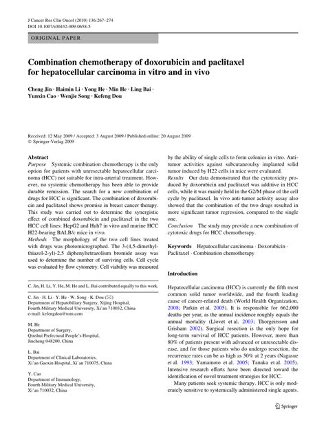 Pdf Combination Chemotherapy Of Doxorubicin And Paclitaxel For
