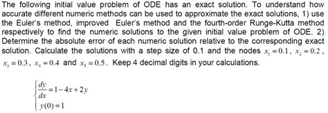 Solved The Following Initial Value Problem Of Ode Has An