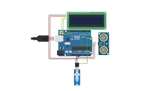 Circuit Design Distance Meter With Lcd And Servo Motor Tinkercad