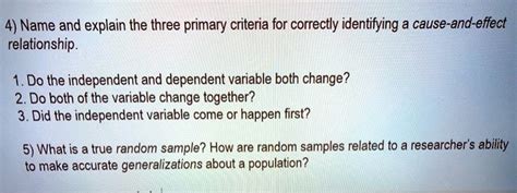 Solved 4 Name And Explain The Three Primary Criteria For Correctly Identifying A Cause And
