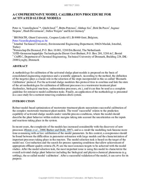Pdf A Comprehensive Model Calibration Procedure For Activated Sludge Models