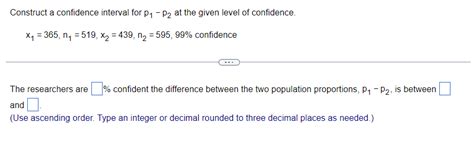 Solved Construct A Confidence Interval For P1−p2 At The
