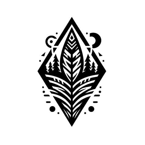 A Symmetrical Black And White Geometric Featuring A Central Stylized Leaf Encompassed By A